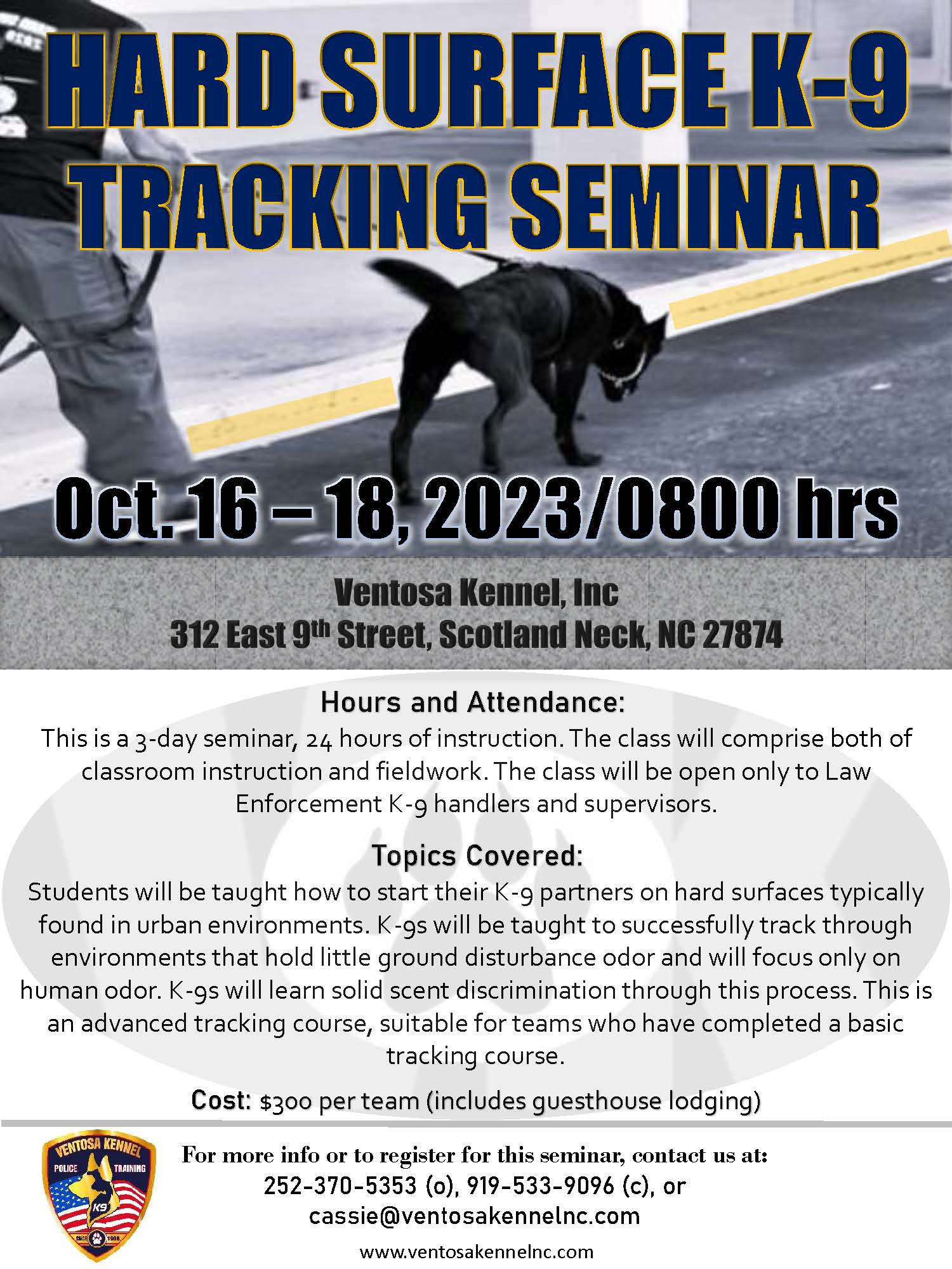 HARD SURFACE K9 TRACKING SEMINAR - Ventosa Kennel